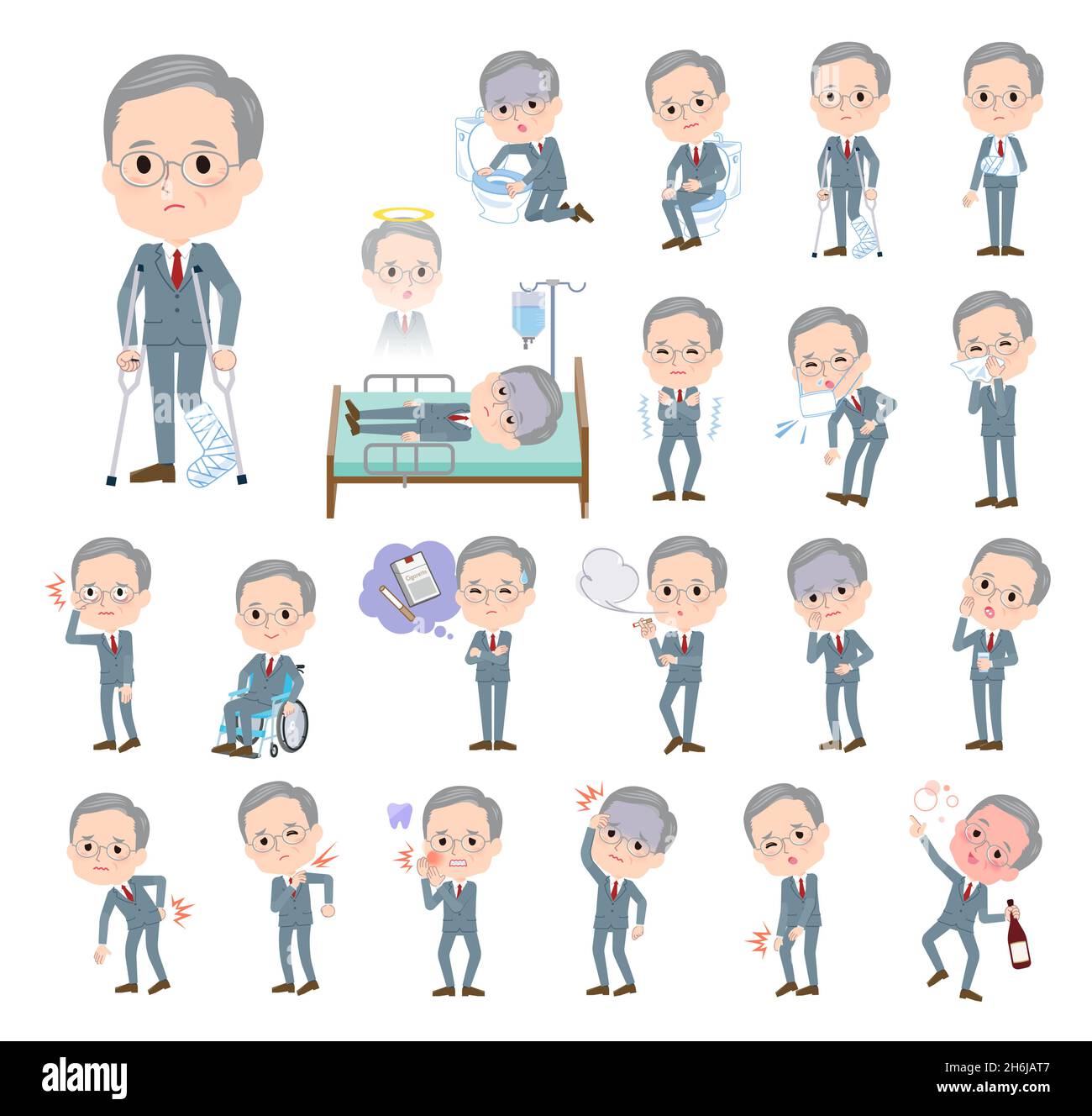 A set of business old man with injury and illness.It's vector art so ...