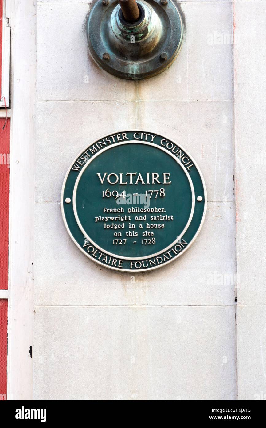 Green heritage plaque marking the lodge house where French philosopher ...
