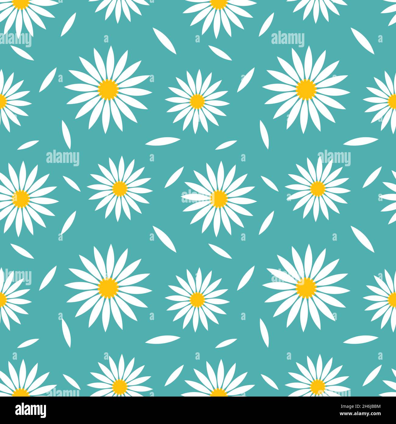 White daisies flowers blue seamless pattern. Vector illustration Stock ...