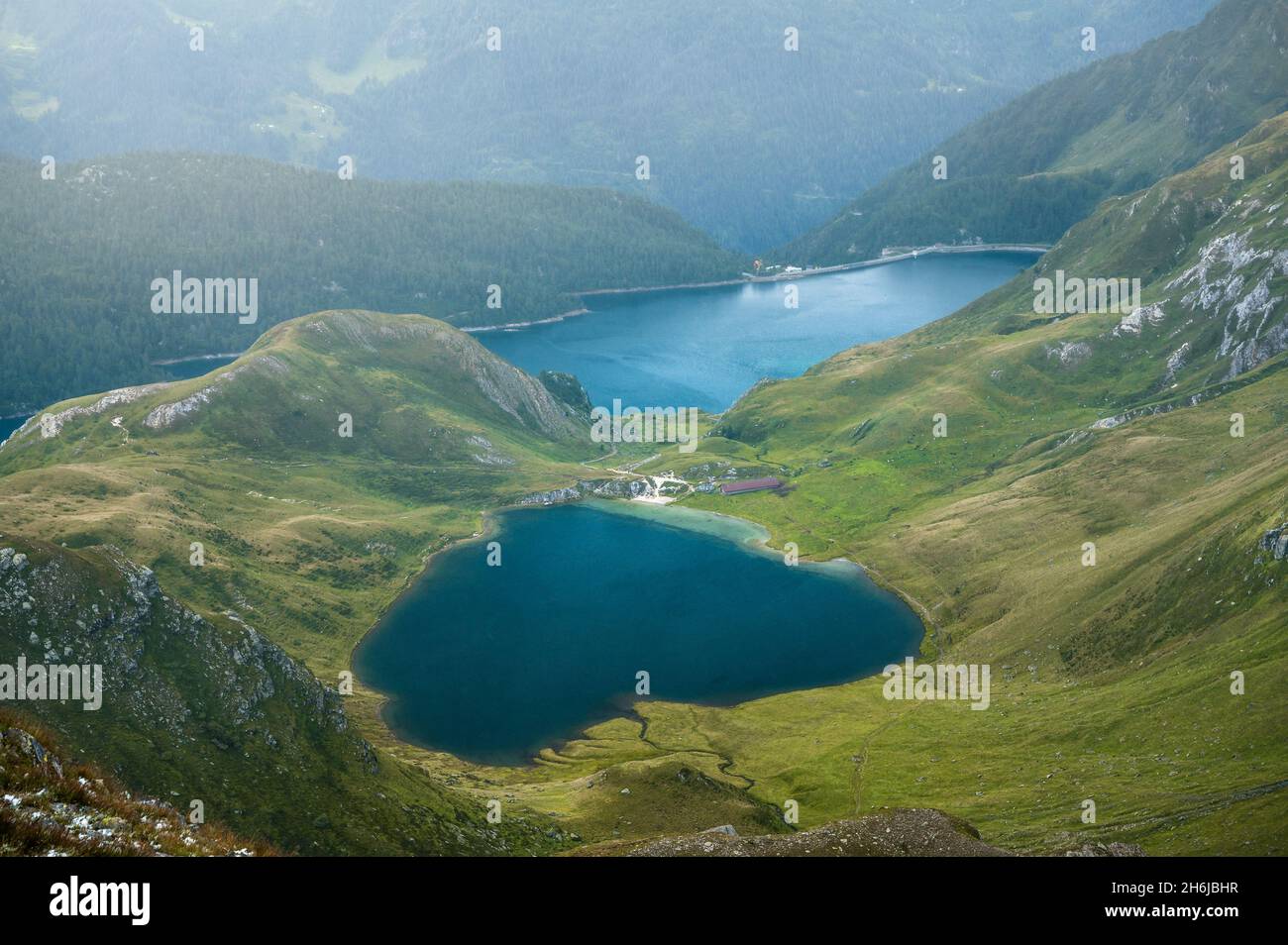 heatshaped lake Lago di Tom and Lago di Ritom in Val Piora, Ticino ...