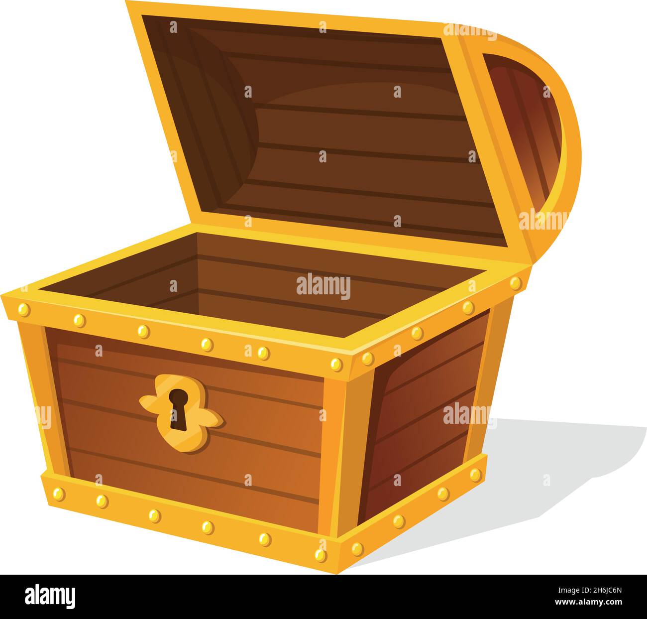 Empty chest for treasures. Box with gold frame for ui game, vector icon ...