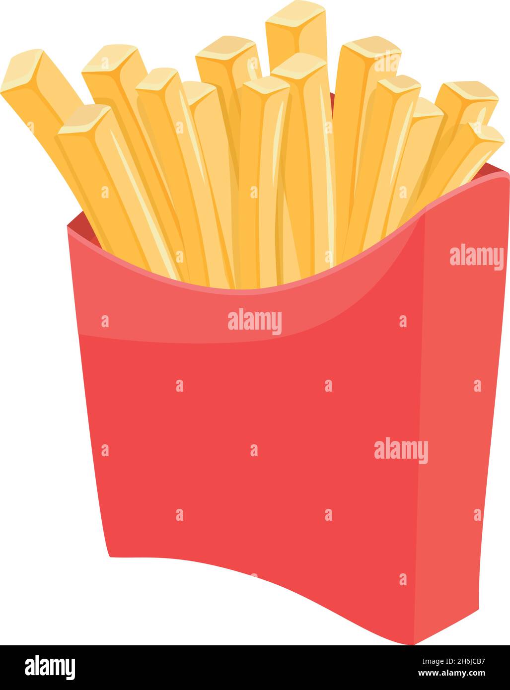 French fries in red box. Carton package fried salty potatoes, crispy ...