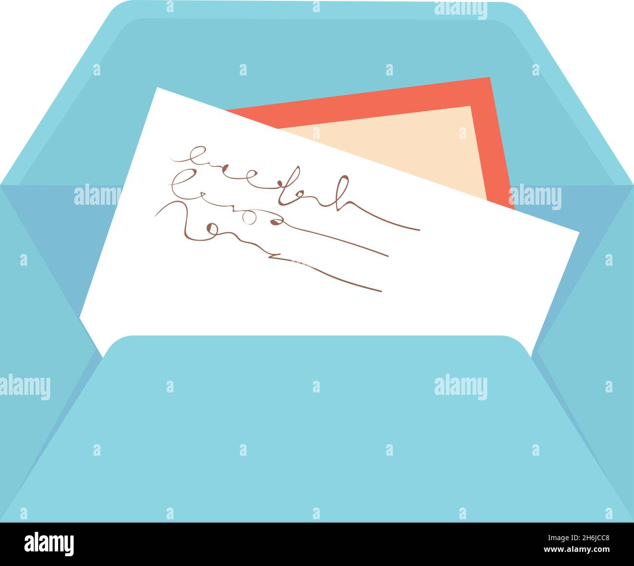 Envelope with letter. Sheet with handwritten text and postcard inside ...