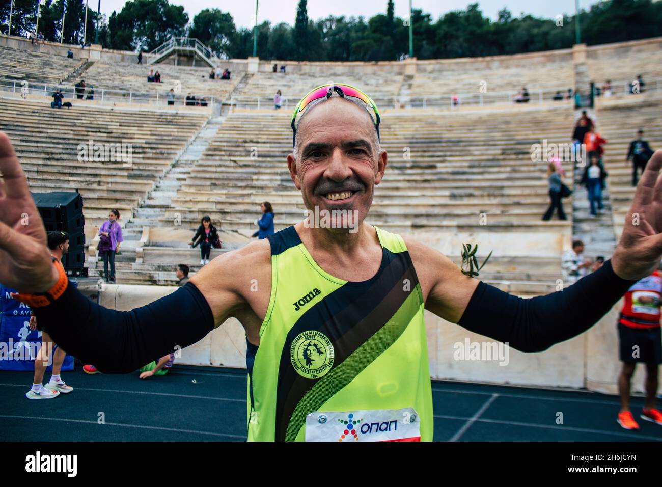 Runners at the finish of the 38th Authentic Athens Marathon, last year ...