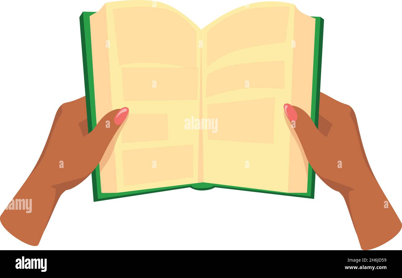 Hands opened book. African girl hand holding open textbook to read ...