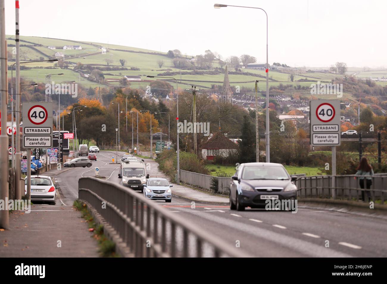 The Irish Border between Strabane(NI) and Lifford(RoI) which crosses ...