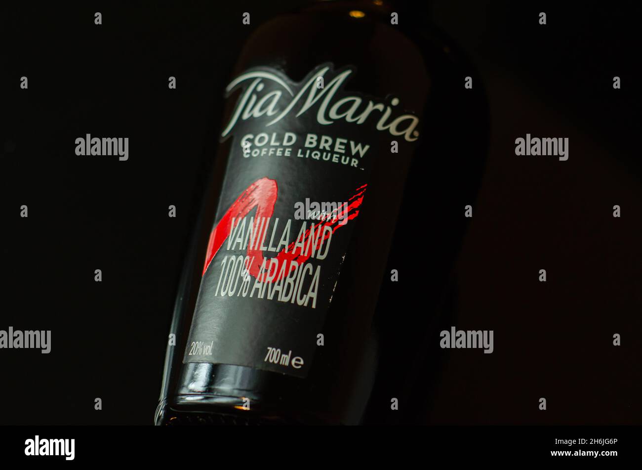 LONDON, UNITED KINGDOM - NOVEMBER 14, 2021 A closeup of a bottle of ...