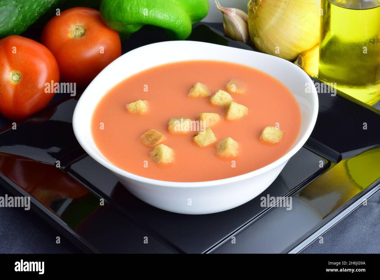 Close up Andalusian homemade gazpacho, from Spain Stock Photo - Alamy