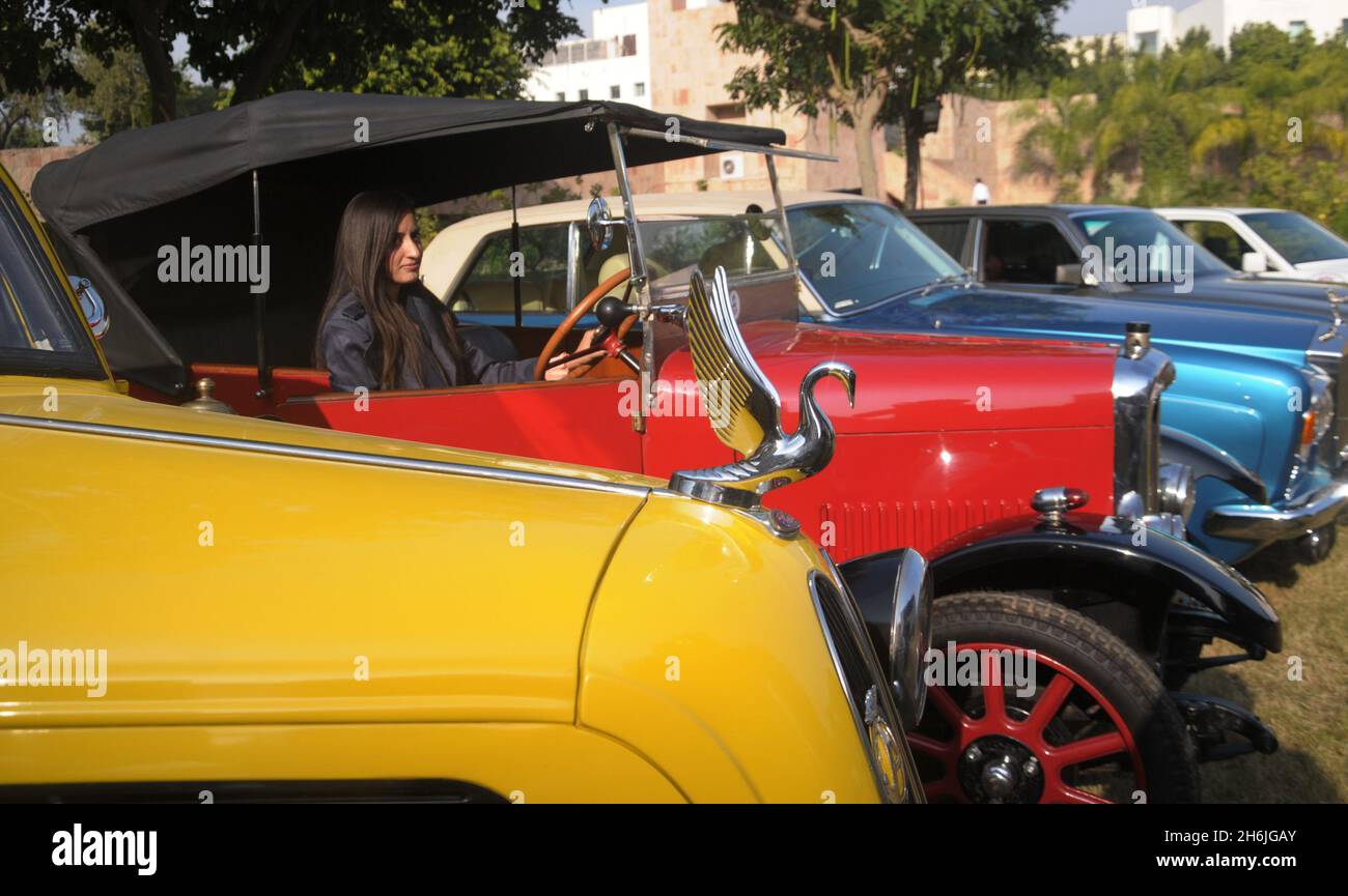 intage cars are on display during a show organized by the Vintage and ...