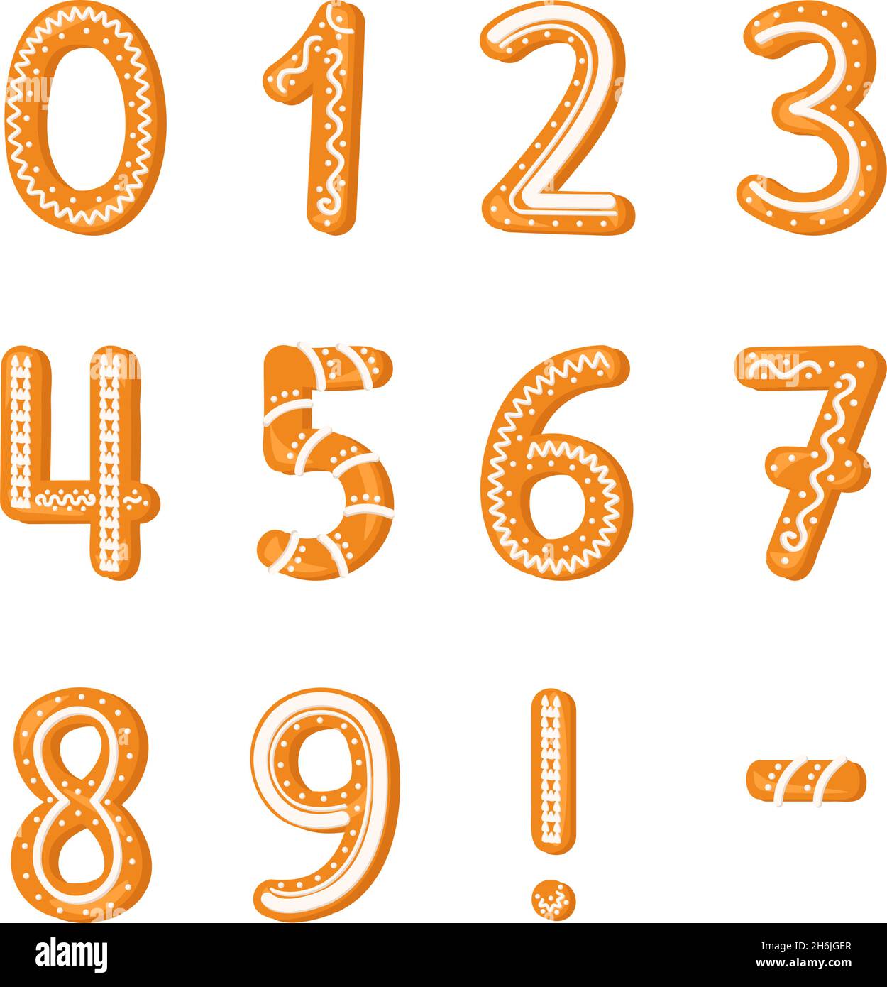 Set of numbers made from glazed gingerbread. Festive font, symbol of ...