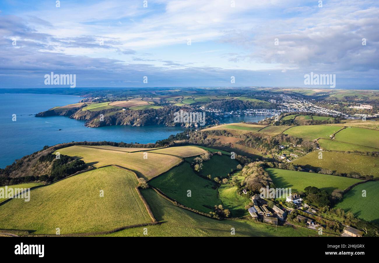 River Dart and Fields in autumn colors over Kingswear and Dartmouth ...