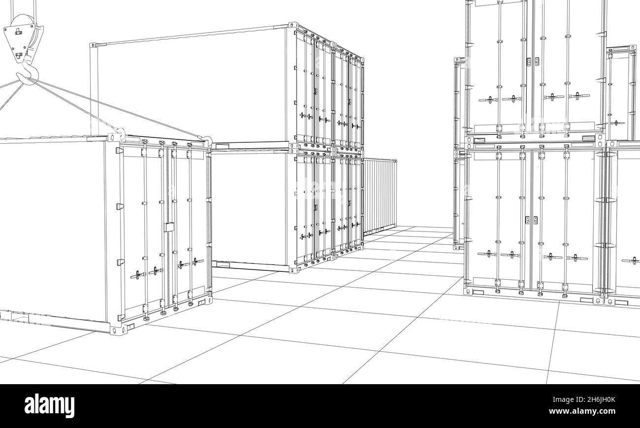 Cargo containers. Wire-frame style Stock Photo - Alamy