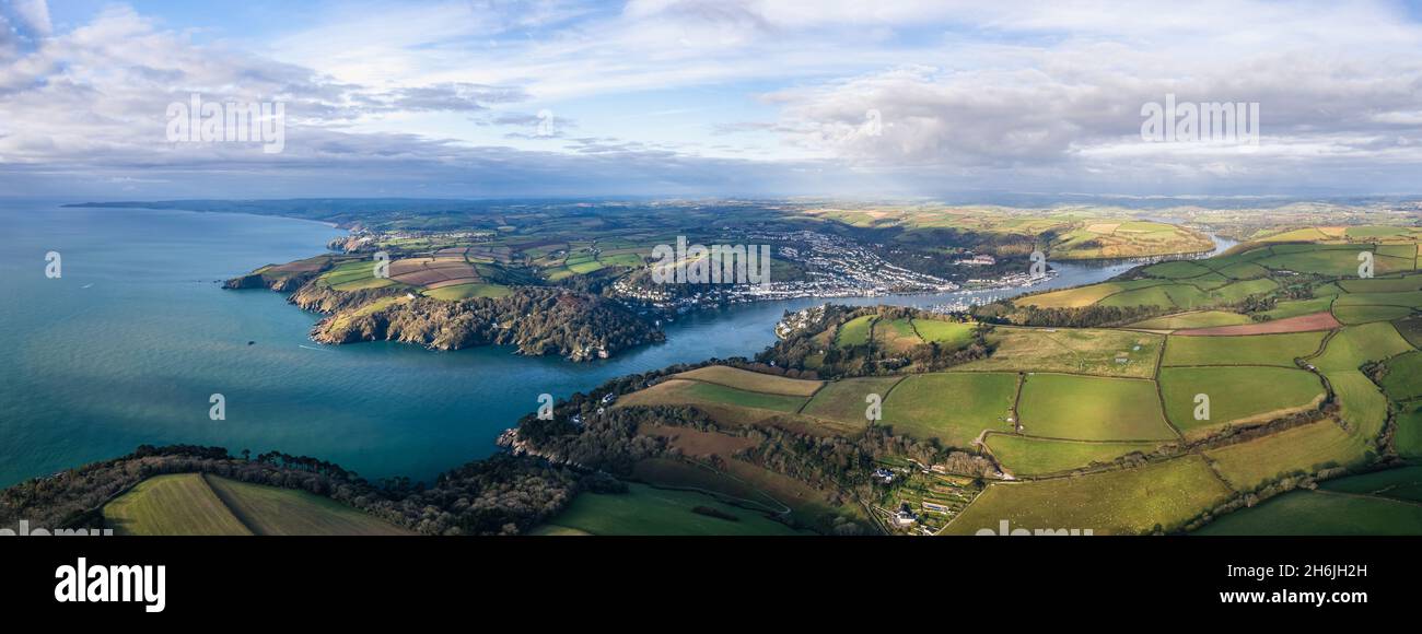 River Dart and Fields in autumn colors over Kingswear and Dartmouth ...
