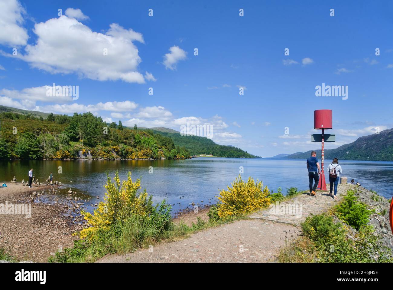 Couple Looking up Loch Ness from southern shore at Fort Augustus ...