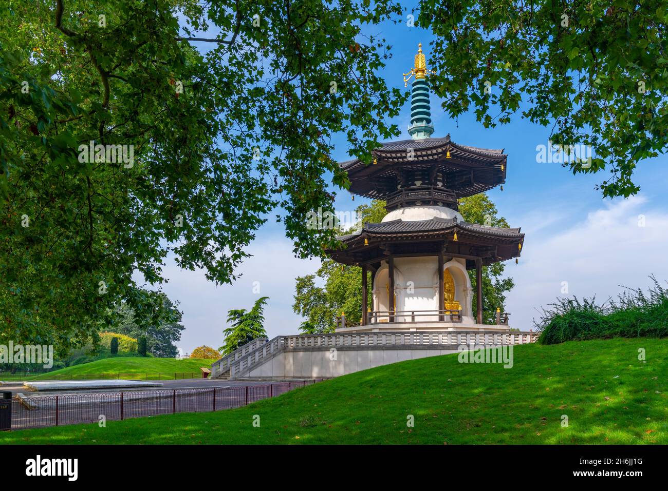 View of The London Peace Pagoda, Battersea Park, Nine Elms Lane, London ...