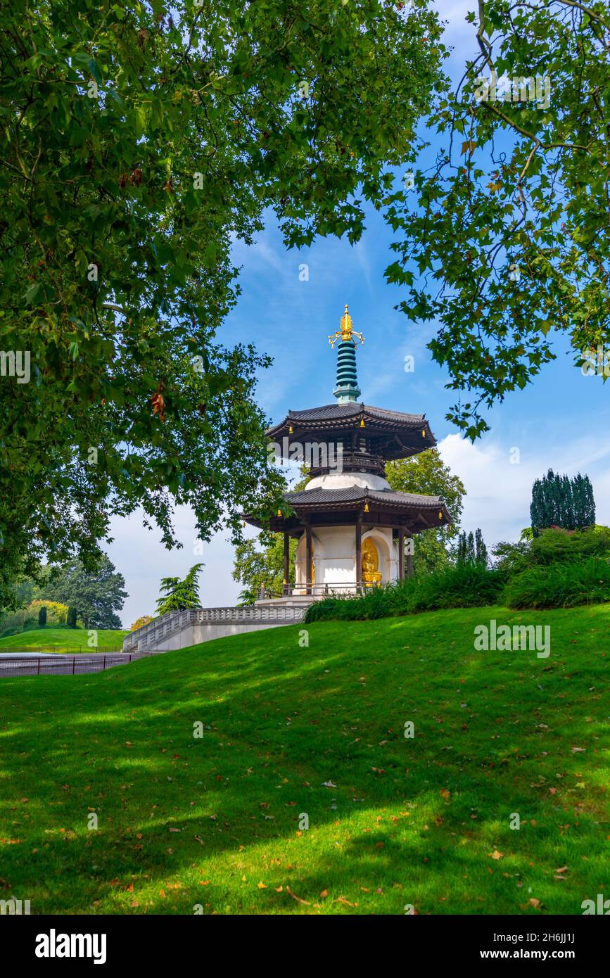 View of The London Peace Pagoda, Battersea Park, Nine Elms Lane, London ...