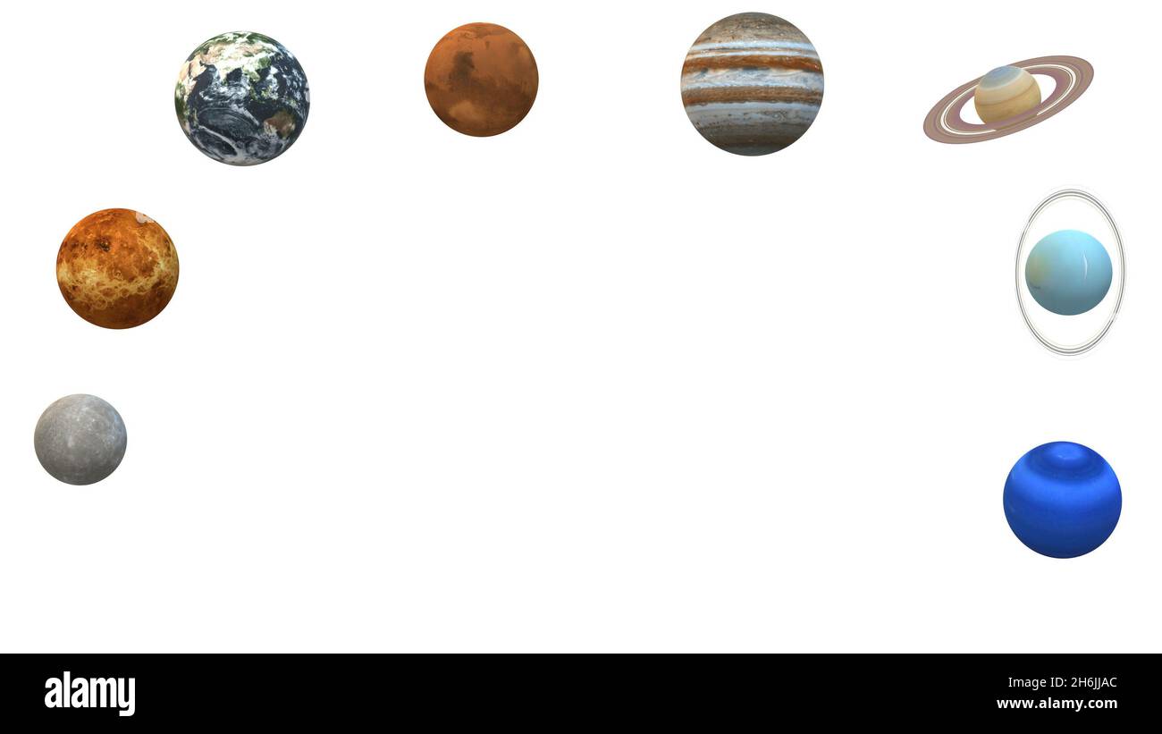2D illustration of different planets on the white background Stock ...