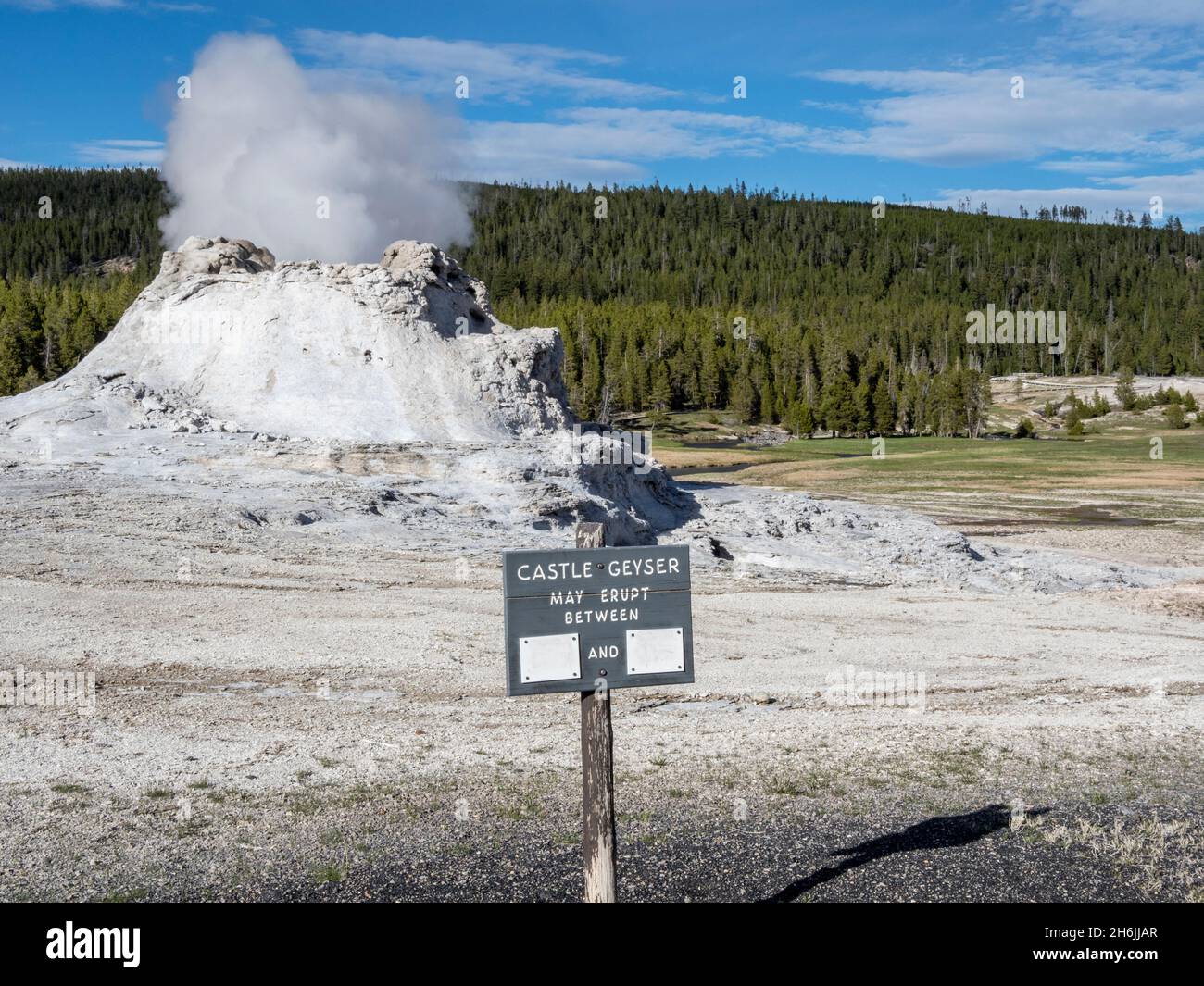 Castle Geyser steaming in Yellowstone National Park, UNESCO World ...