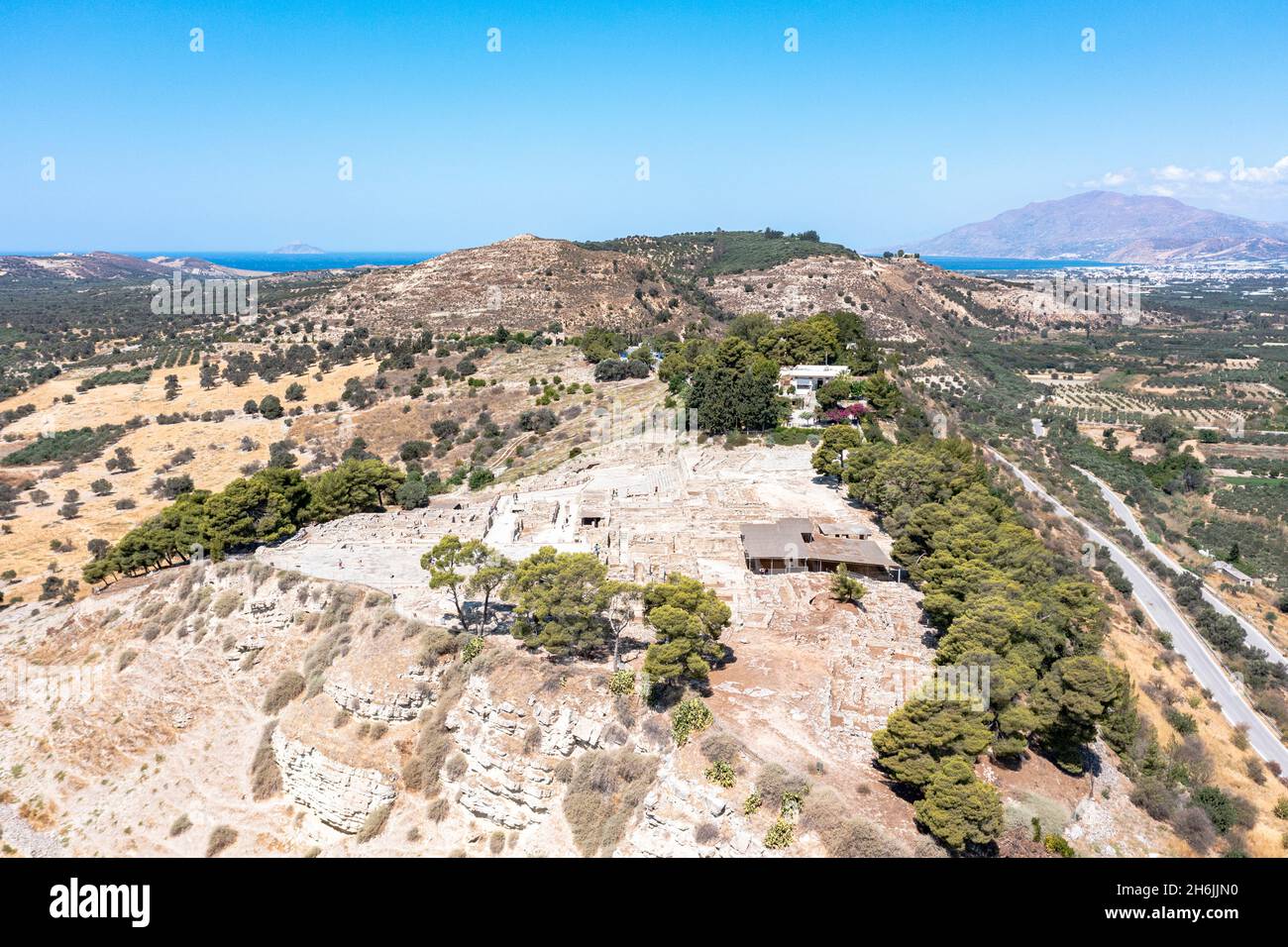 Aerial view of the old Minoan Palace and ruins at Phaistos ...