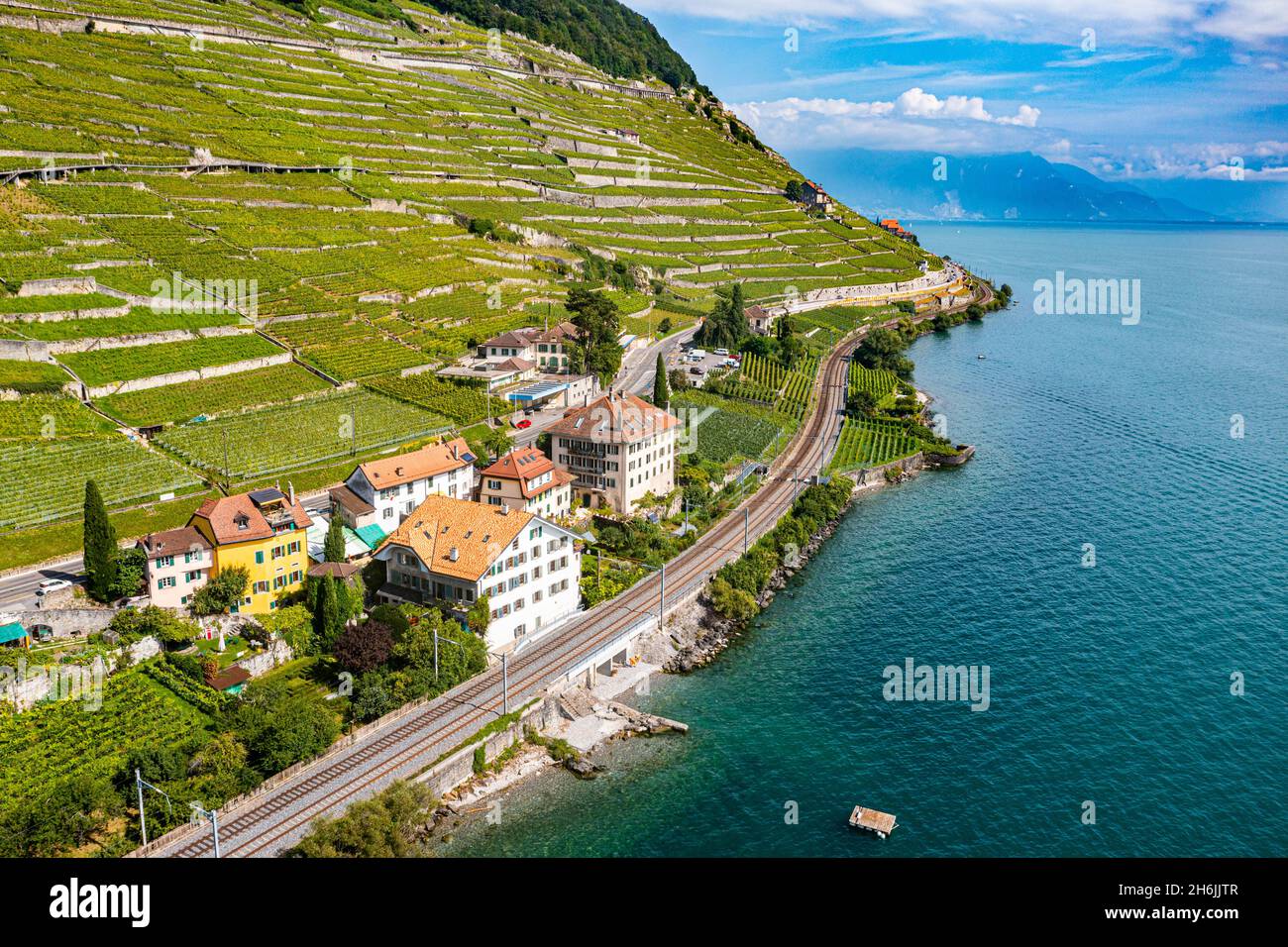 Aerial of the Lavaux Vineyard Terraces, UNESCO World Heritage Site ...