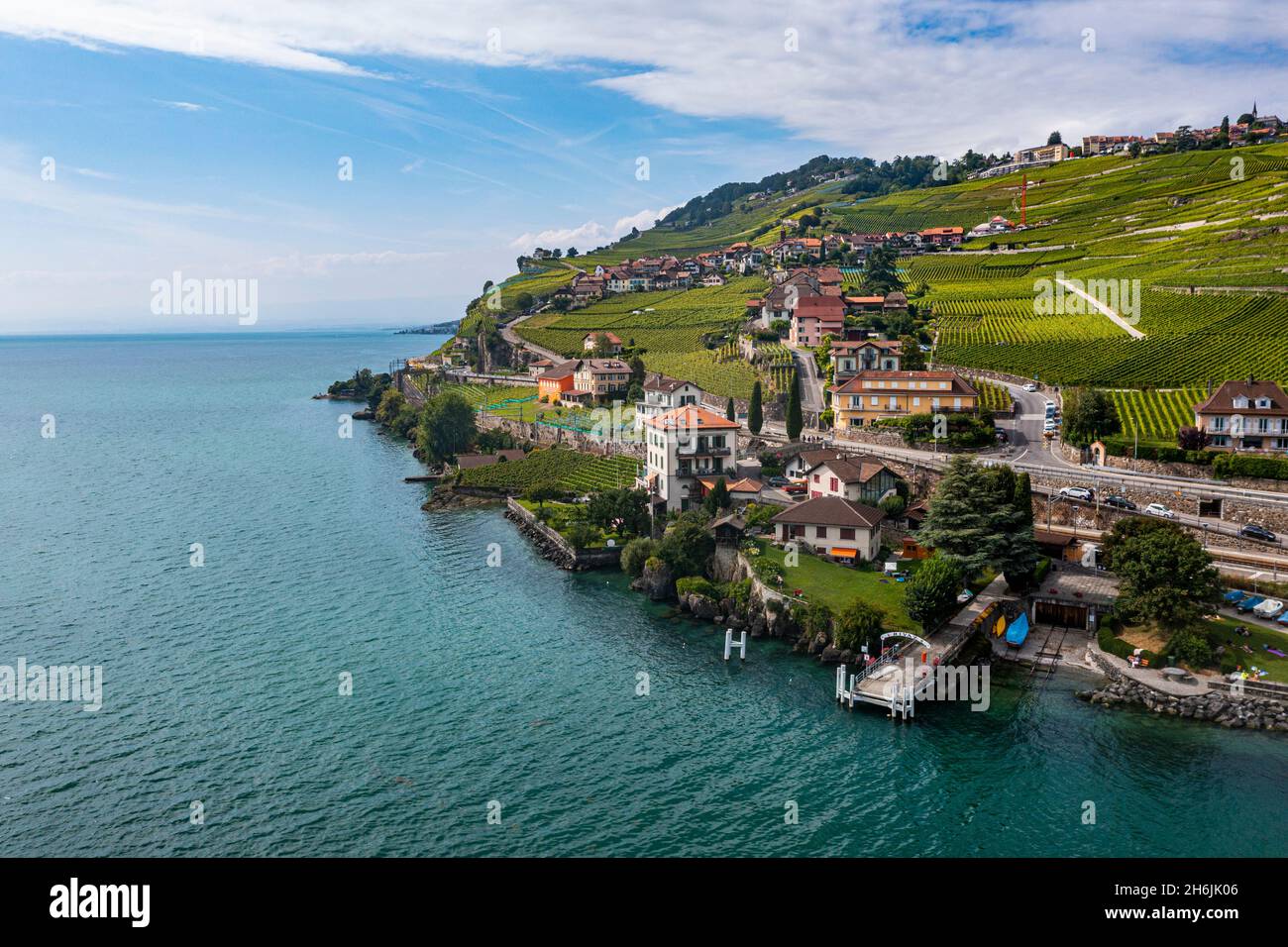 Aerial of the Lavaux Vineyard Terraces, UNESCO World Heritage Site ...
