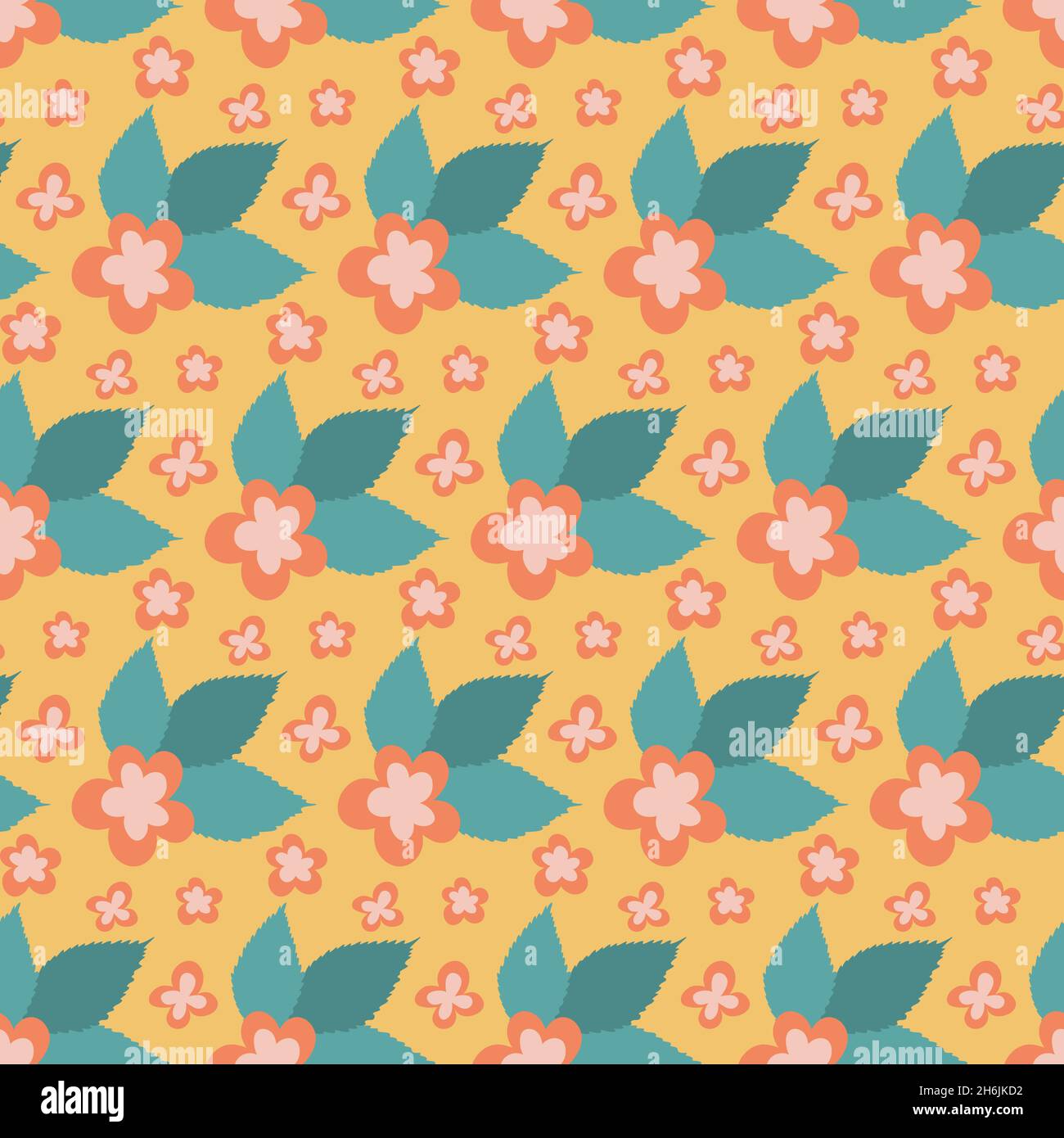 Blooming bush with leaf, seamless pattern yellow pink green floral ...