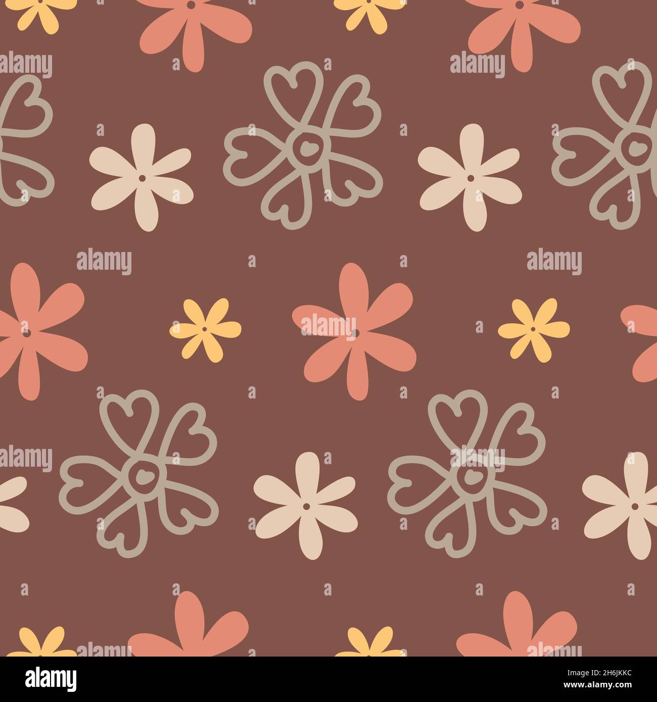 Fantasy childish flower, seamless pattern brown background wallpaper ...