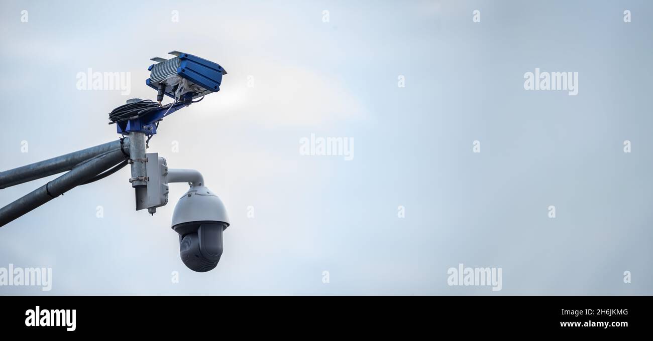Speed control and traffic monitoring camera close up Stock Photo - Alamy
