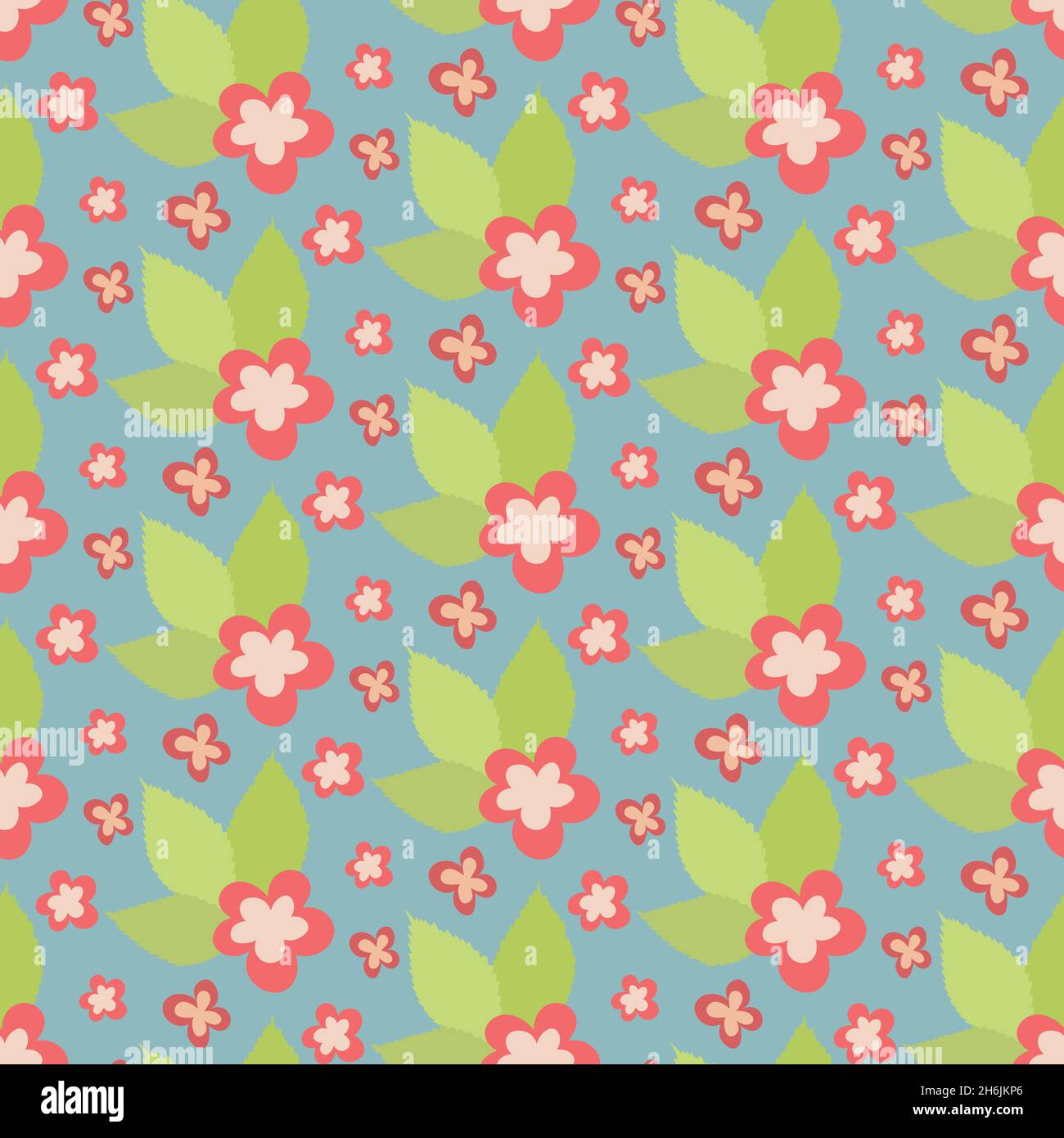 Blooming bush with leaf, seamless pattern pink green floral background ...