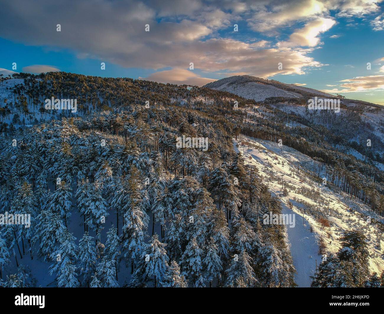 Aerial view of the snowy mountain Taygetus (also known as Taugetus or ...
