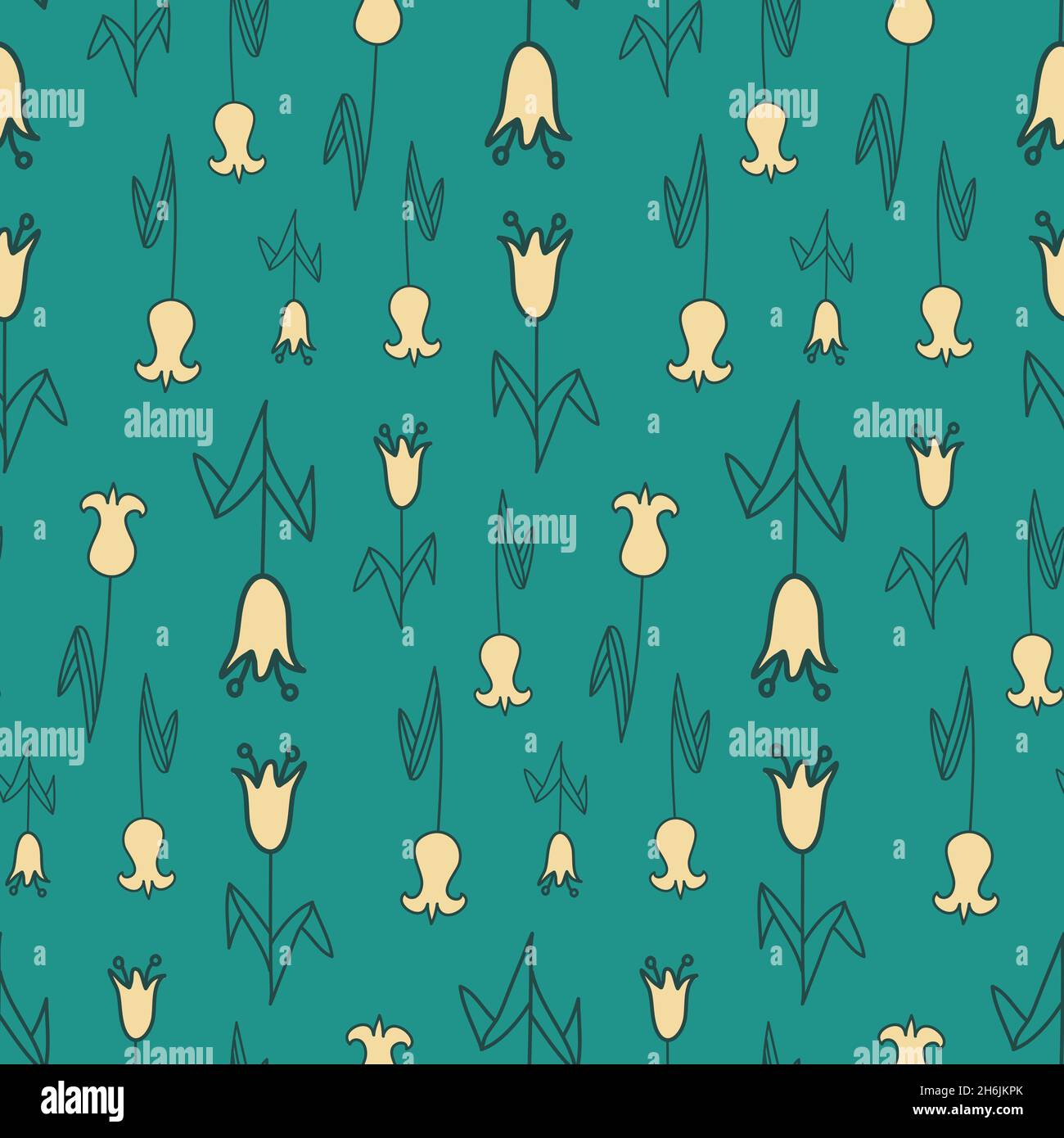 Yellow tulip flower blossom, seamless pattern green background ...
