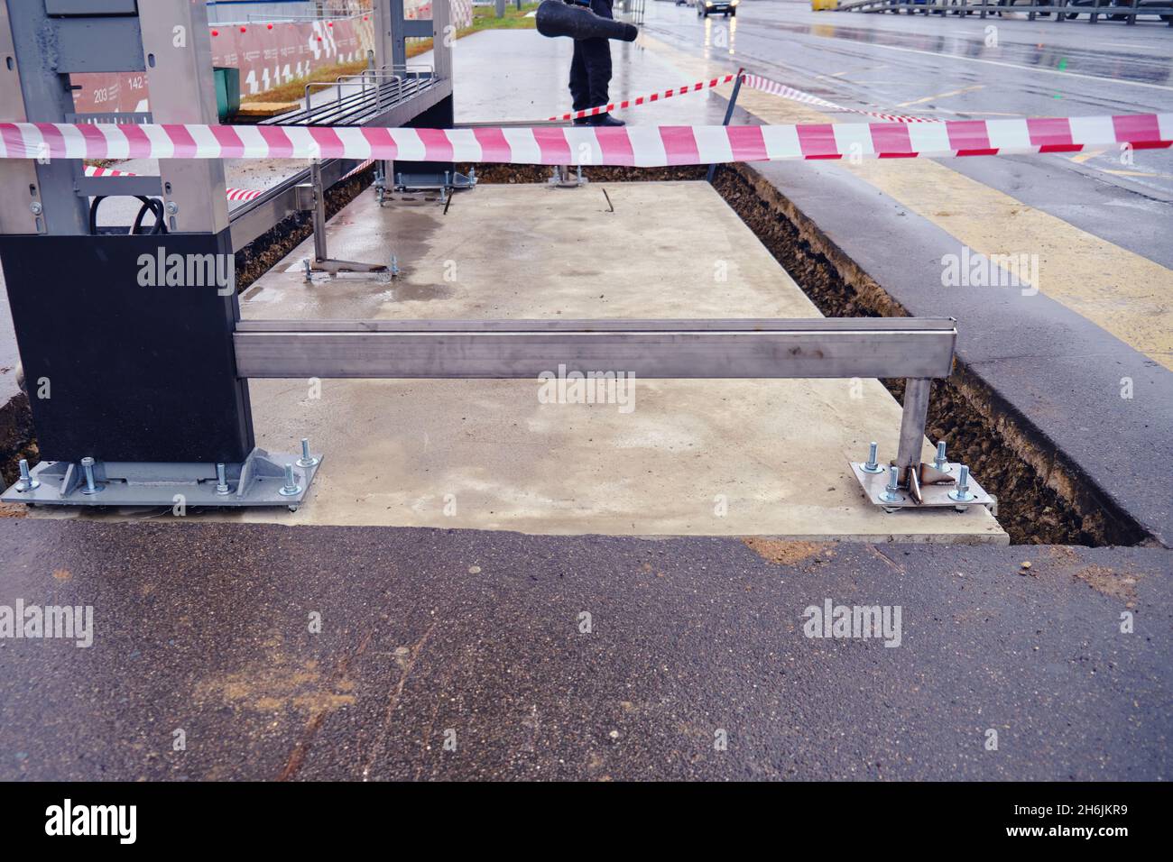 Installation of new bus stops for urban public transport Stock Photo ...
