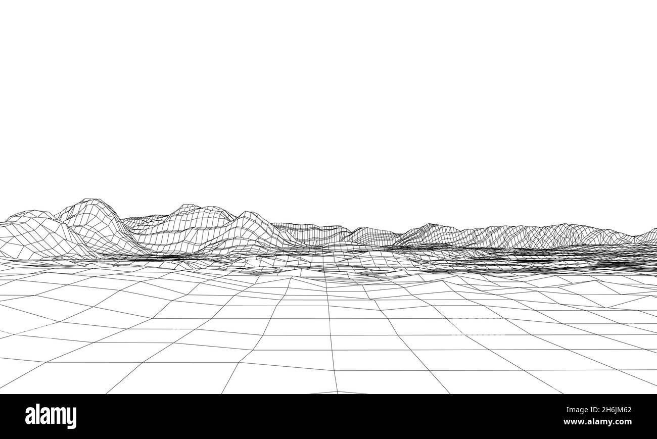 Abstract 3d wire-frame landscape. Blueprint style Stock Photo - Alamy