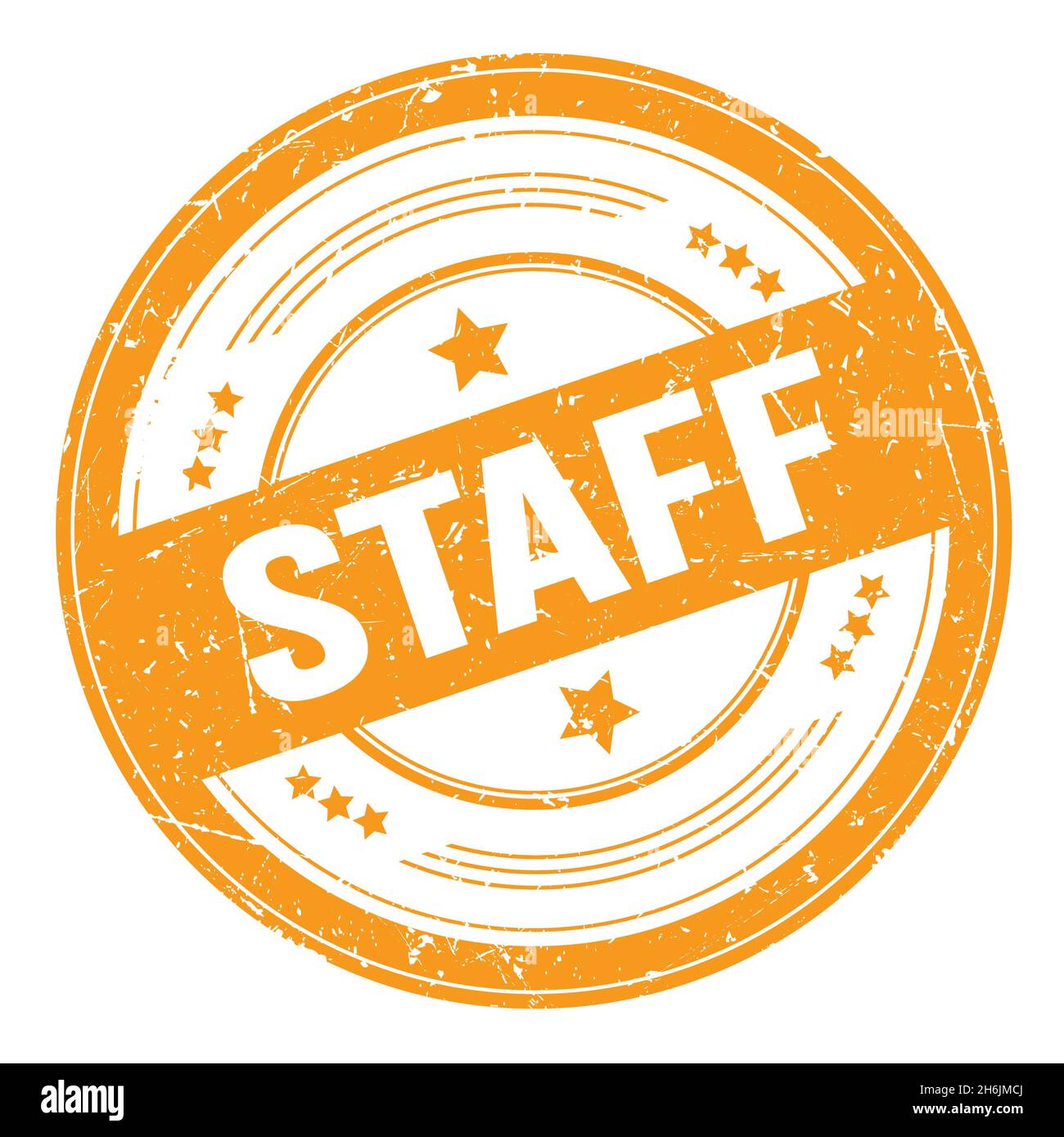 STAFF text on orange round grungy texture stamp Stock Photo - Alamy