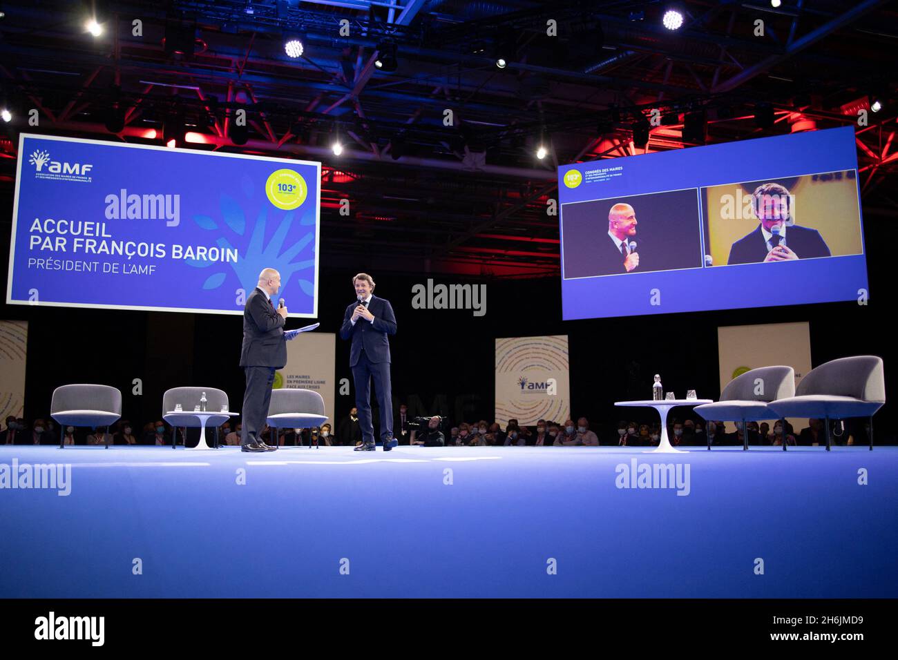 Paris, France. 16th Nov, 2021. Mayor of Troyes and AMF president ...