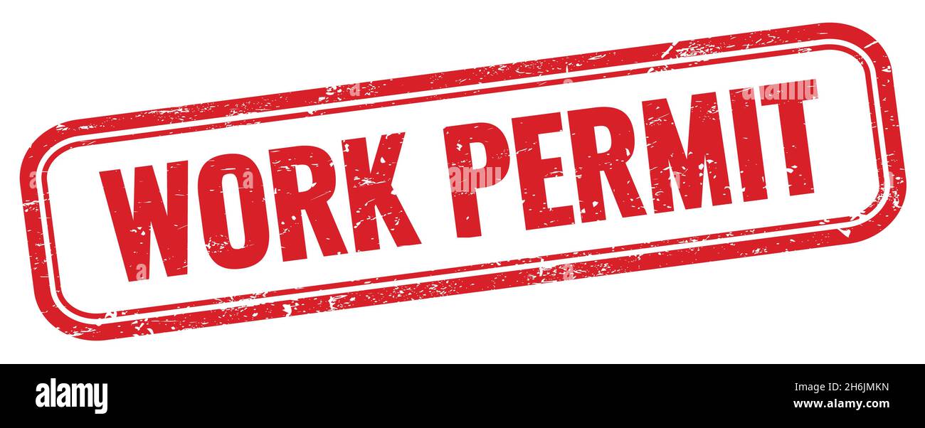 WORK PERMIT text on red grungy rectangle stamp Stock Photo - Alamy