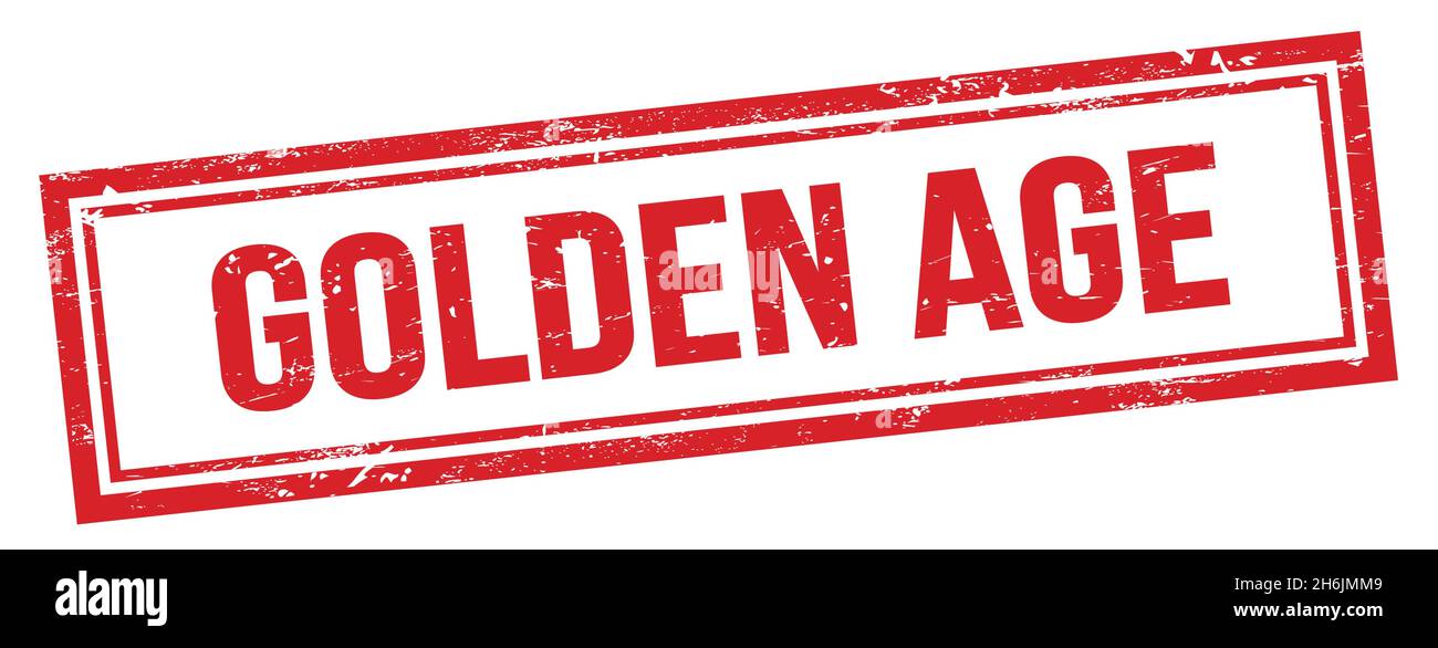 GOLDEN AGE text on red grungy vintage rectangle stamp Stock Photo - Alamy