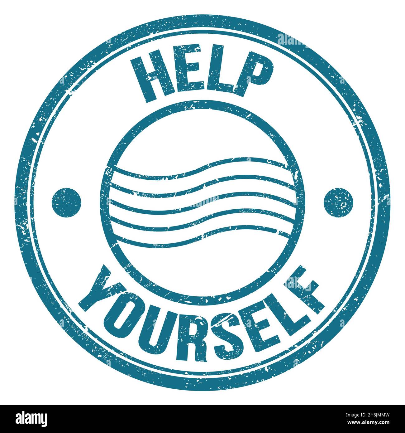 HELP YOURSELF text written on blue round postal stamp sign Stock Photo ...