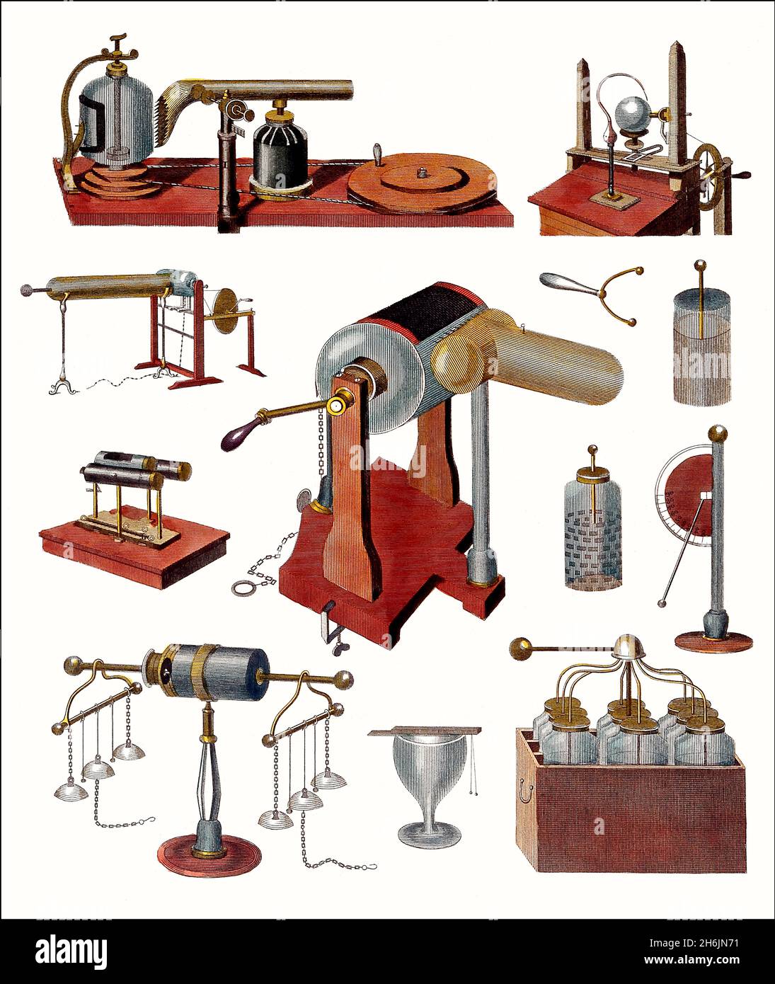 Electricity, electrical equipment, batteries, 19th century Stock Photo ...