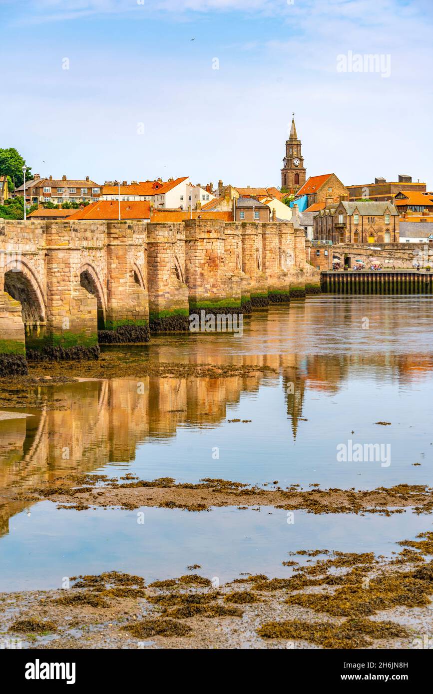 View of River Tweed and town buildings, Berwick-upon-Tweed ...