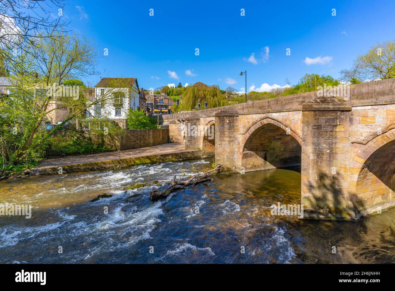 View of bridge over the Derwent River in Matlock Town, Derbyshire ...