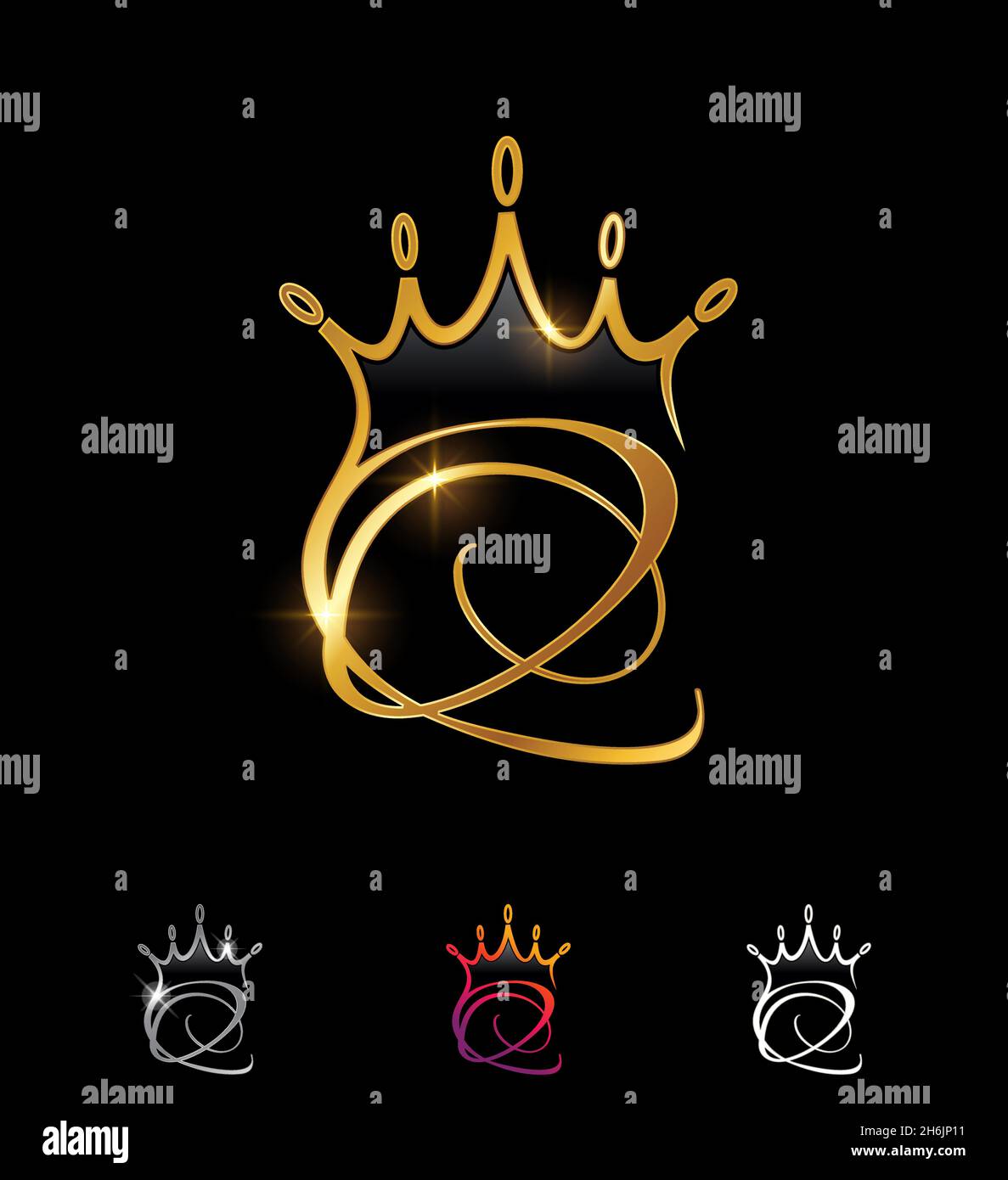 A vector Illustration set of Golden Monogram Crown Initial Letter Q ...