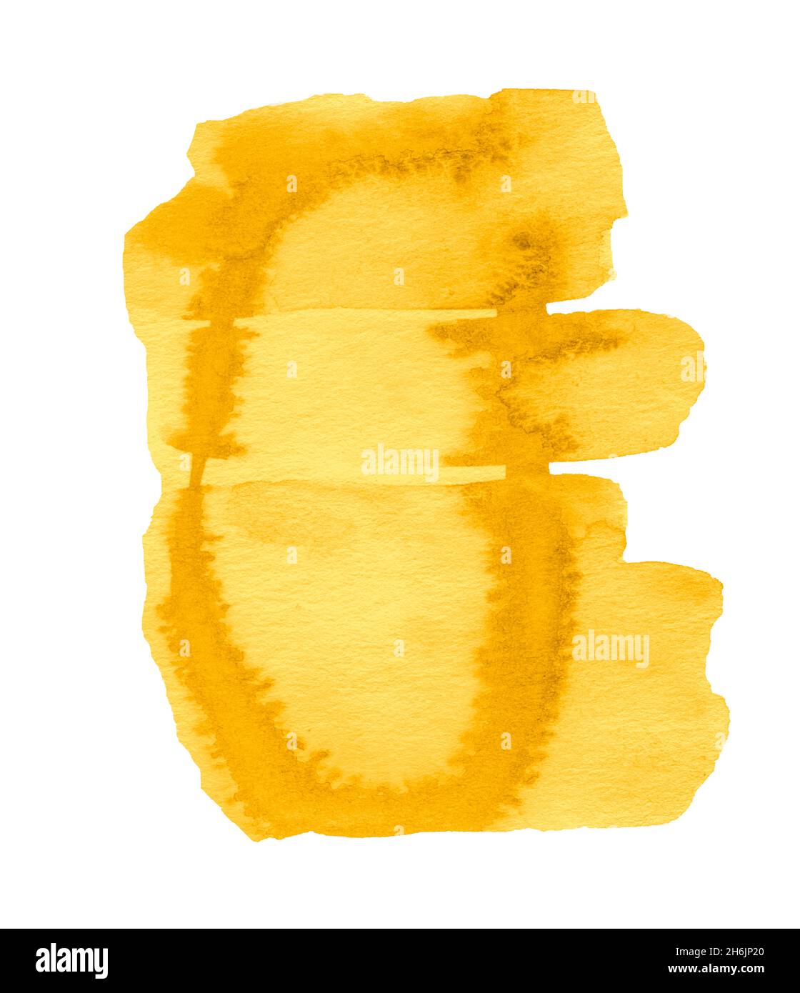 Vertical abstract yellow watercolor frame with natural paint streaks ...