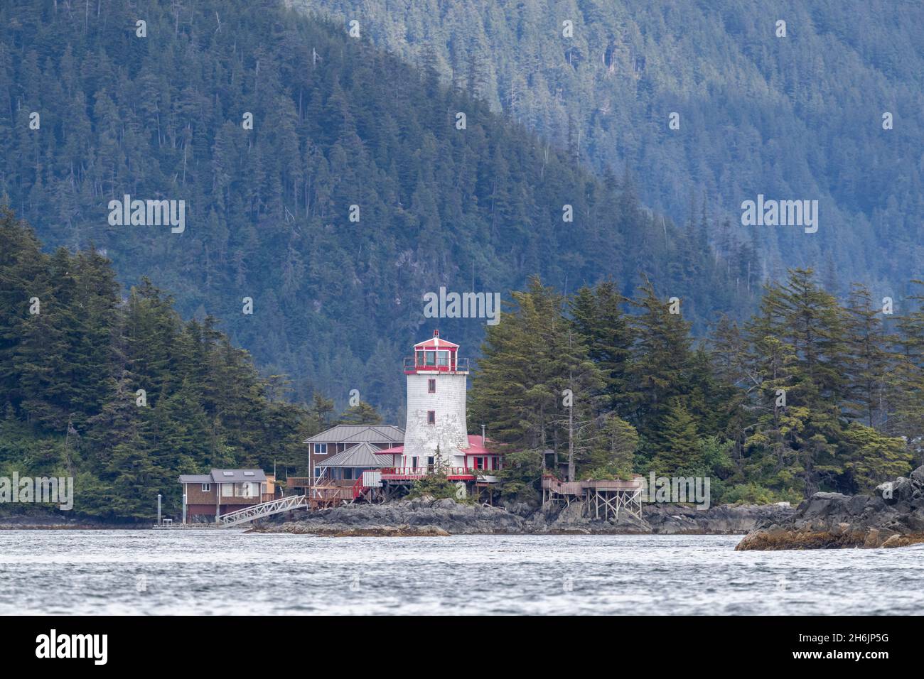 A lighthouse just outside the city of Sitka, Sitka Sound, Southeast ...