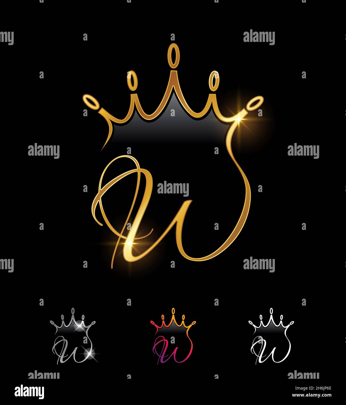 A Vector Illustration set of Golden Crown Monogram Initial Letter W ...