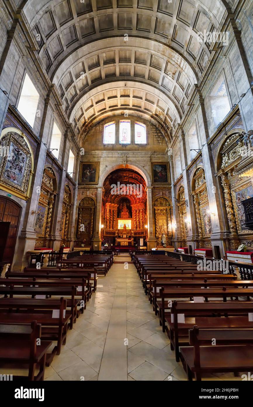 Monastery of Santa Clara-a-Nova, central nave and main altar of the ...