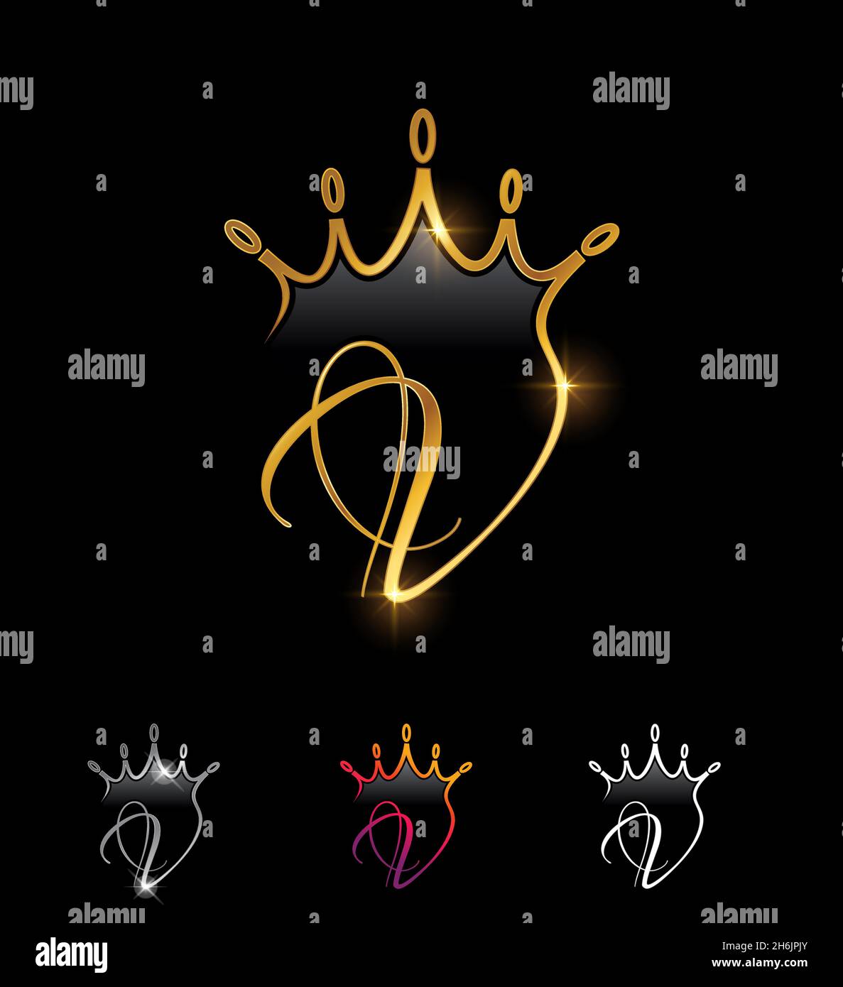 A Vector Illustration set of Golden Crown Monogram Initial Letter V ...