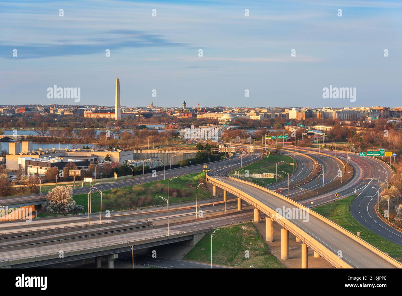 Washington, D.C. skyline with Highways and Monuments at dusk Stock ...
