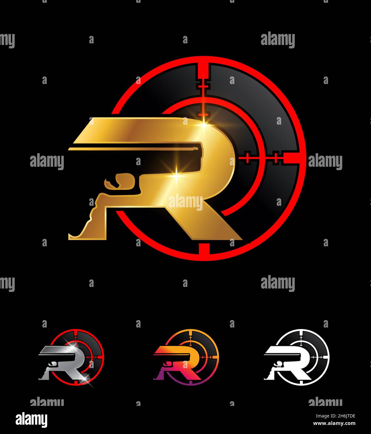 A VVector Illustration set of Gun Monogram Logo Initial Letter R Stock ...