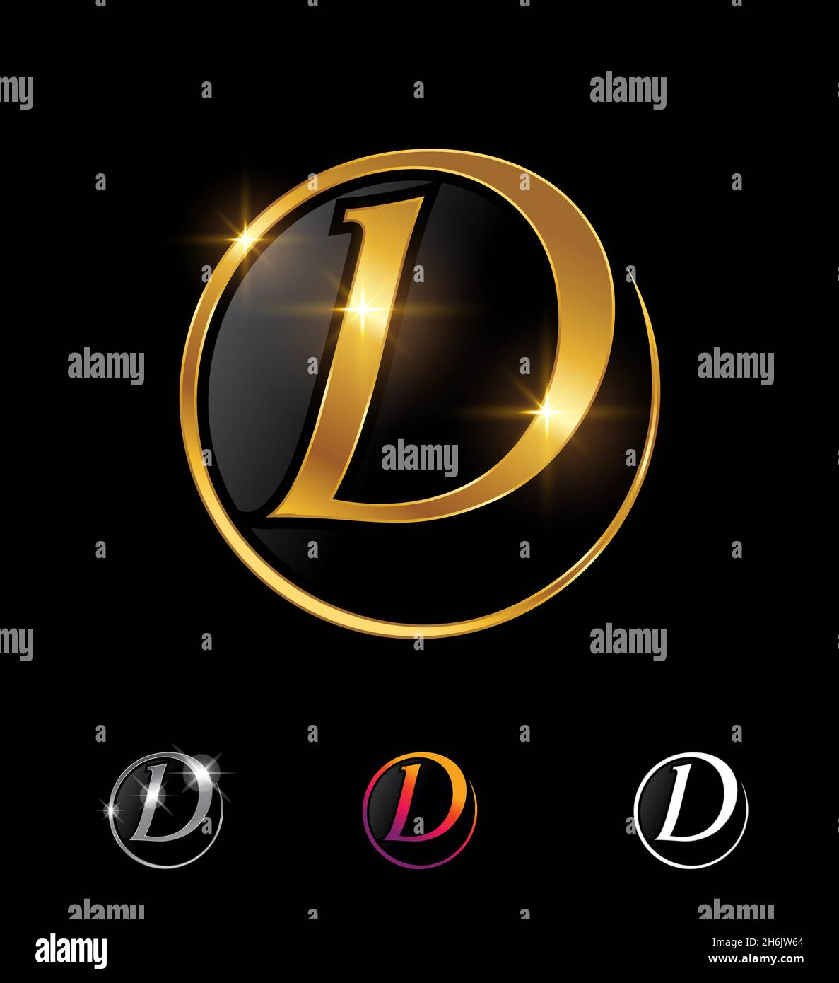 A vector Illustration set of Golden Circle Letter D in black background ...